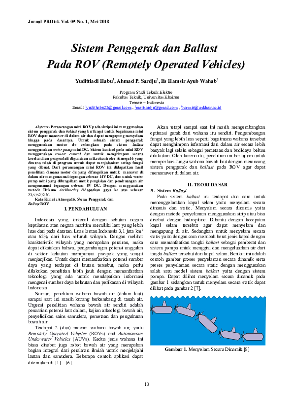 (PDF) SISTEM PENGGERAK DAN BALLAST PADA ROV (Remotely Operated Vehicles)