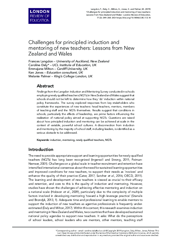 Pdf Challenges For Principled Induction And Mentoring Of New Teachers
