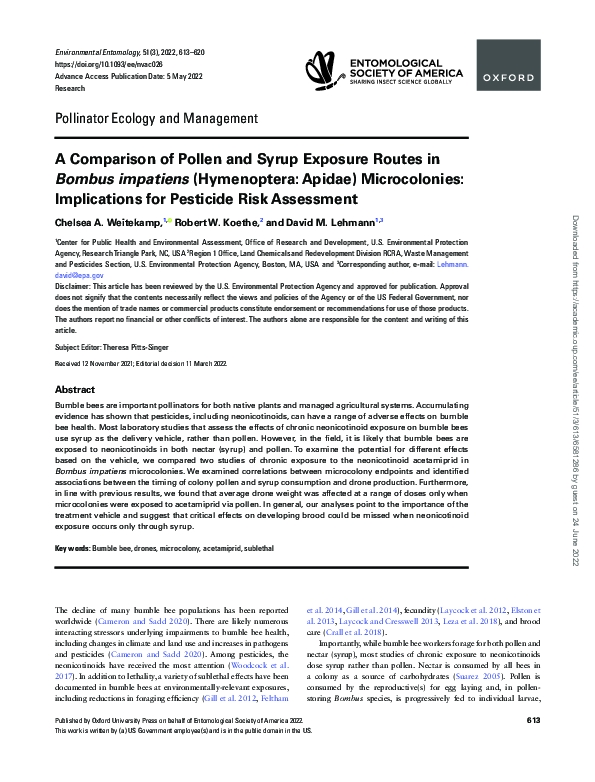 (PDF) A Comparison of Pollen and Syrup Exposure Routes in Bombus ...