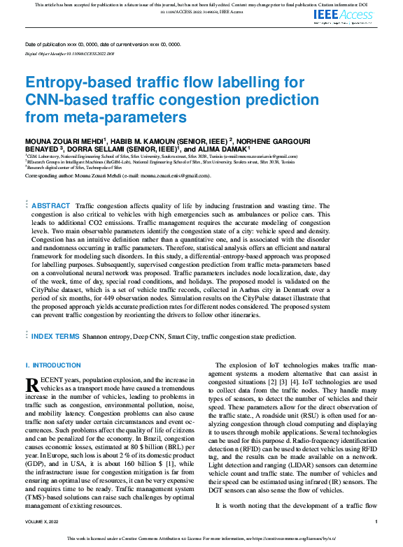 Pdf Entropy Based Traffic Flow Labelling For Cnn Based Traffic Congestion Prediction From Meta