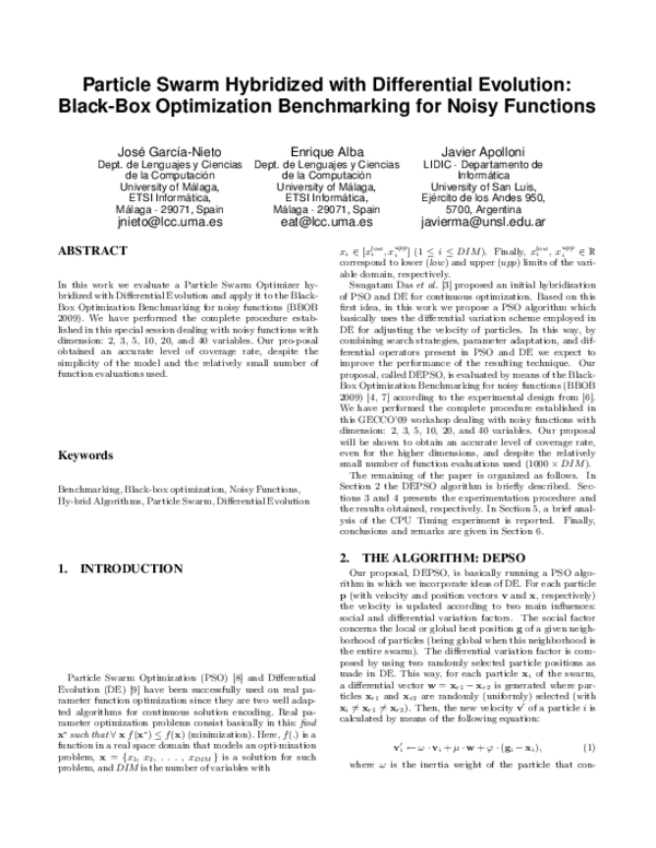 (PDF) Particle swarm hybridized with differential evolution