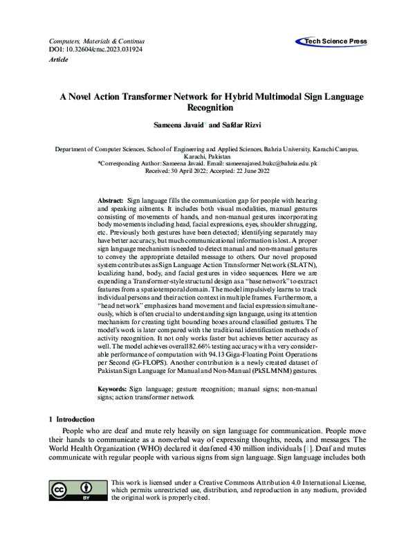 (PDF) A Novel Action Transformer Network for Hybrid Multimodal Sign Language Recognition
