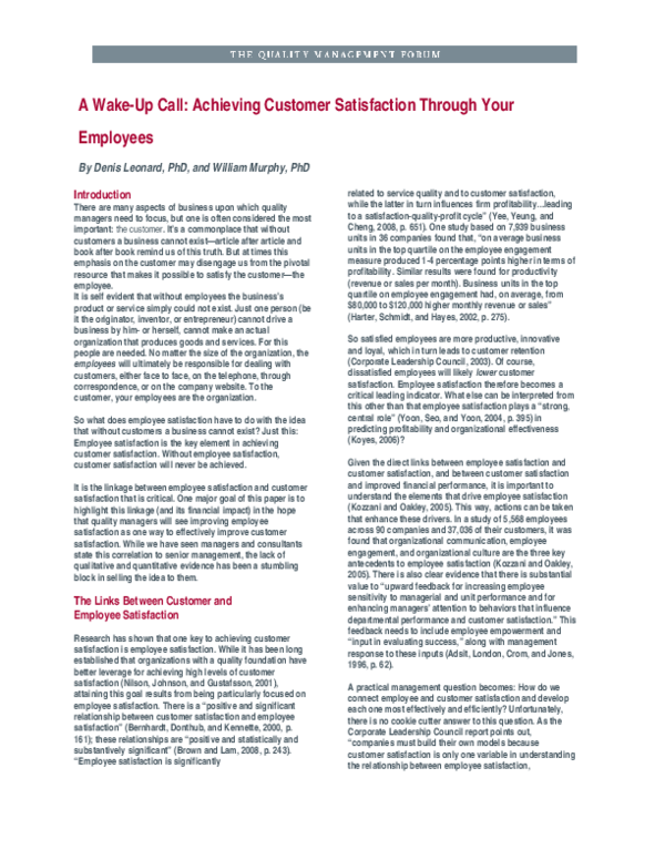 (PDF) A Wake-Up Call: Achieving Customer Satisfaction Through Your ...