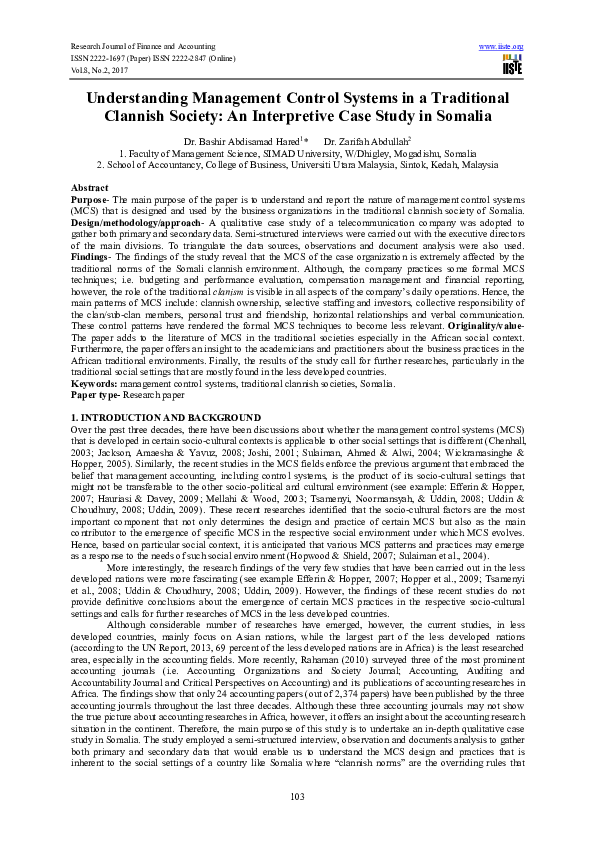 (PDF) Understanding Management Control Systems in a Traditional ...