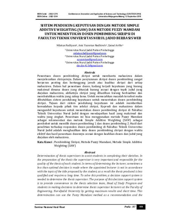 (PDF) Sistem Pendukung Keputusan Dengan Metode Simple Additive Weighting (Saw) Dan Metode Fuzzy ...