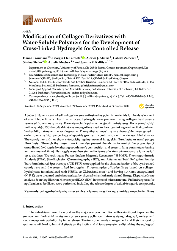 (PDF) Modification of Collagen Derivatives with Water-Soluble Polymers ...