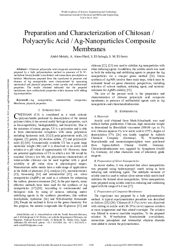 (PDF) Preparation And Characterization Of Chitosan / Polyacrylic Acid / Ag-Nanoparticles ...