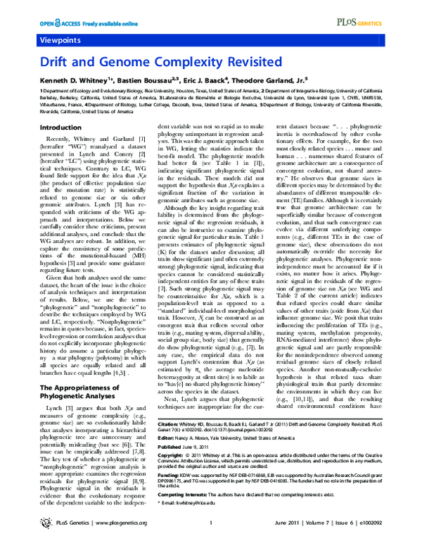 (PDF) Drift and Genome Complexity Revisited