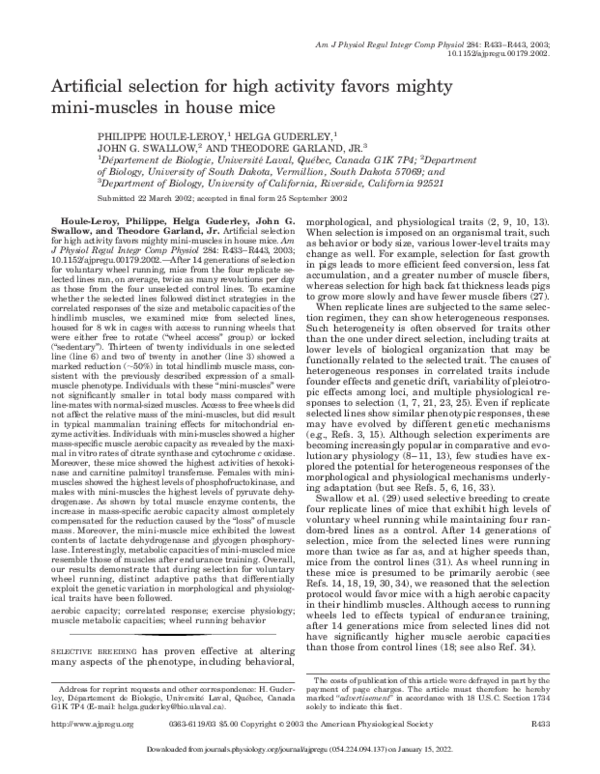 (PDF) Artificial selection for high activity favors mighty mini-muscles ...