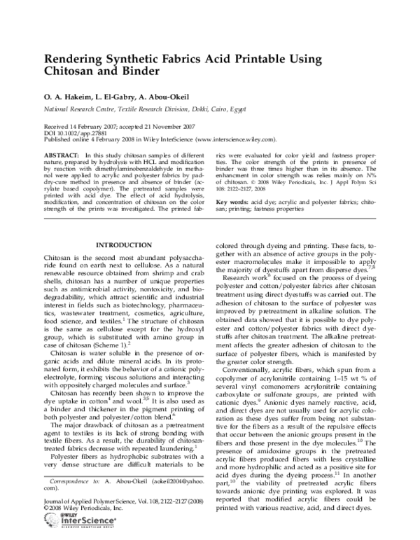 (PDF) Rendering synthetic fabrics acid printable using chitosan and ...