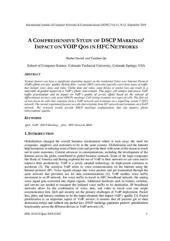 (PDF) A Comprehensive Study of DSCP Markings’ Impact on VOIP QoS in HFC ...