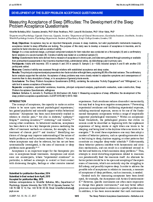 (PDF) Measuring Acceptance of Sleep Difficulties: The Development of ...