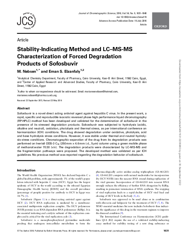 (PDF) Stability-Indicating Method and LC–MS-MS Characterization of Forced Degradation Products ...