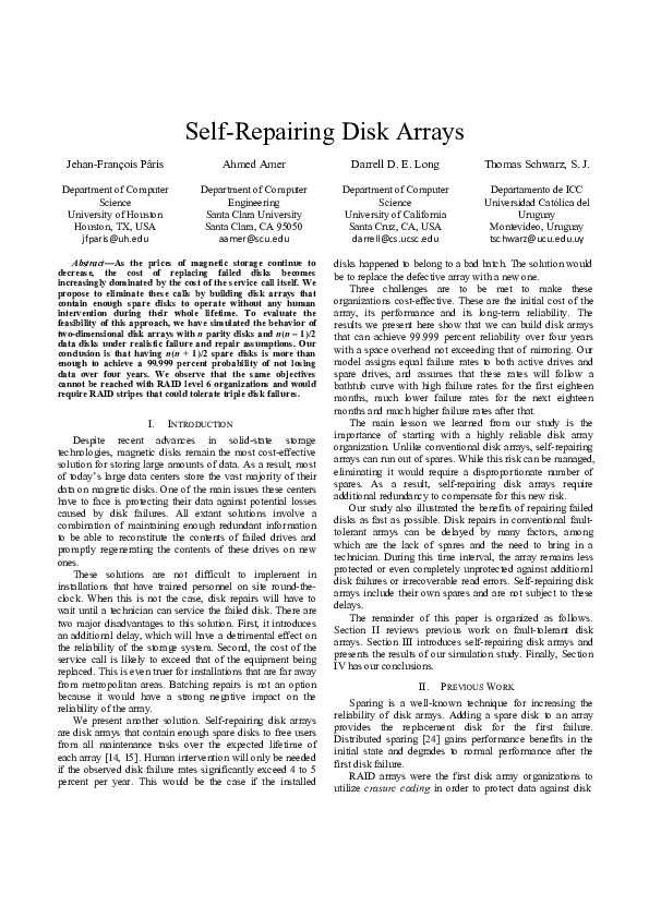 (PDF) Self-Repairing Disk Arrays with Sufficient Spare Capacity