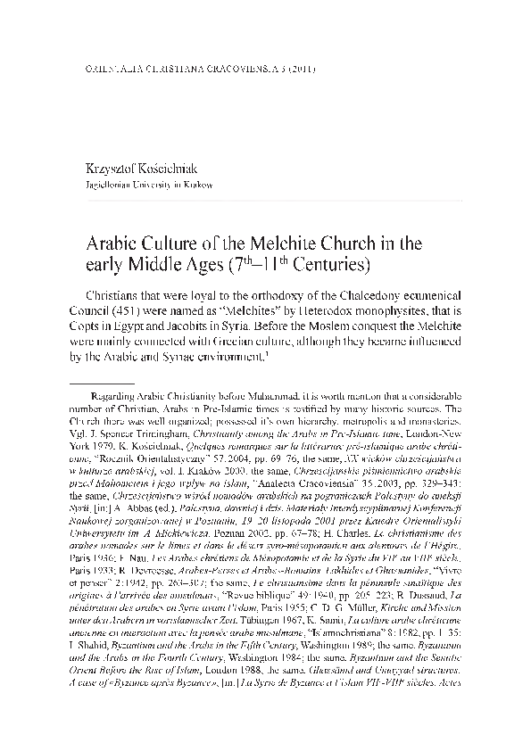 (PDF) Arabic Culture of the Melchite Church in the early Middle Ages ...