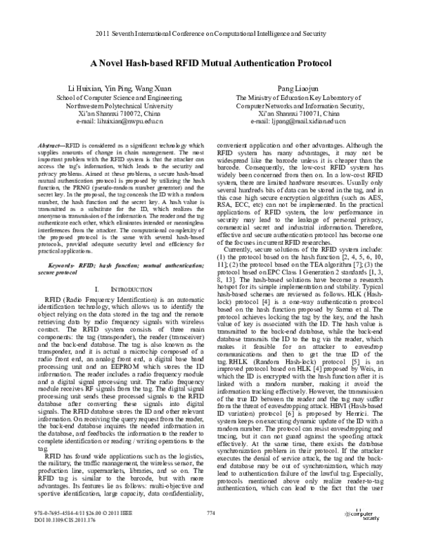 (PDF) A Novel Hash-based RFID Mutual Authentication Protocol
