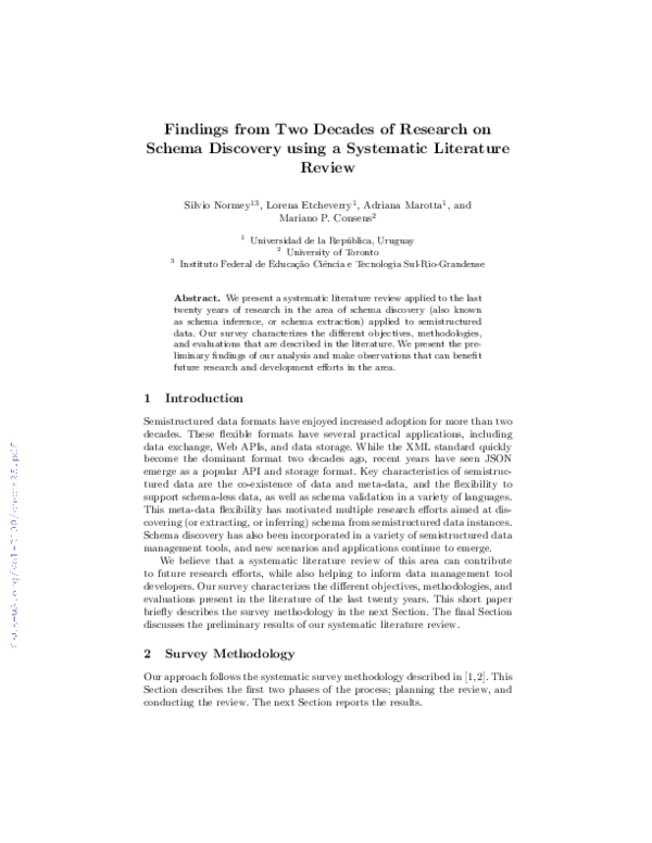 (PDF) Findings from Two Decades of Research on Schema Discovery using a Systematic Literature Review