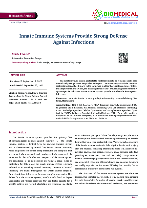 (PDF) Innate Immune Systems Provide Strong Defense Against Infections