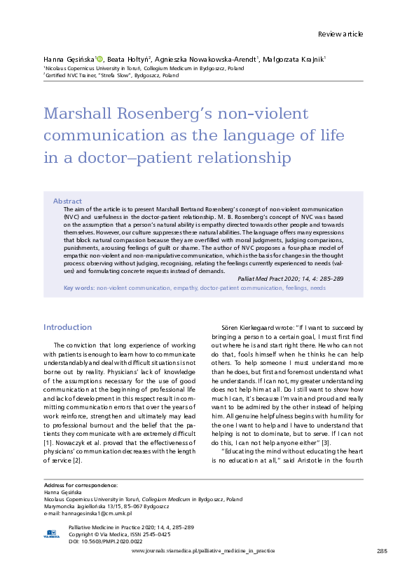 (PDF) Marshall Rosenberg’s non-violent communication as the language of ...
