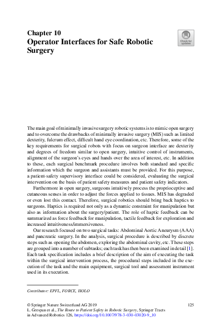 (PDF) Operator Interfaces for Safe Robotic Surgery | Gianluca Colucci ...