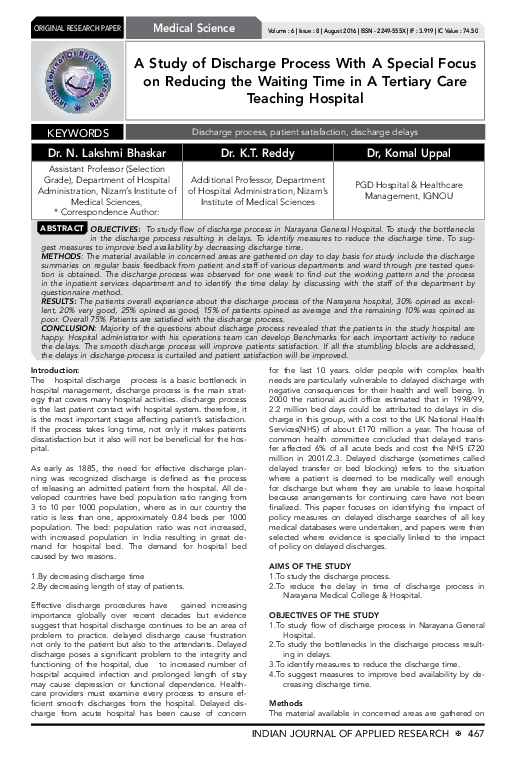 (PDF) A Study of Discharge Process with a Special Focus on Reducing the ...