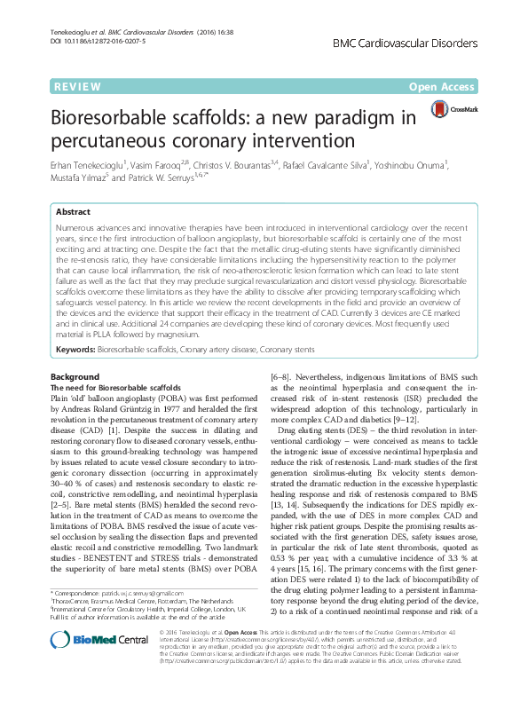(PDF) Bioresorbable scaffolds: a new paradigm in percutaneous coronary ...