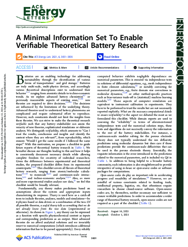 (PDF) A Minimal Information Set To Enable Verifiable Theoretical ...