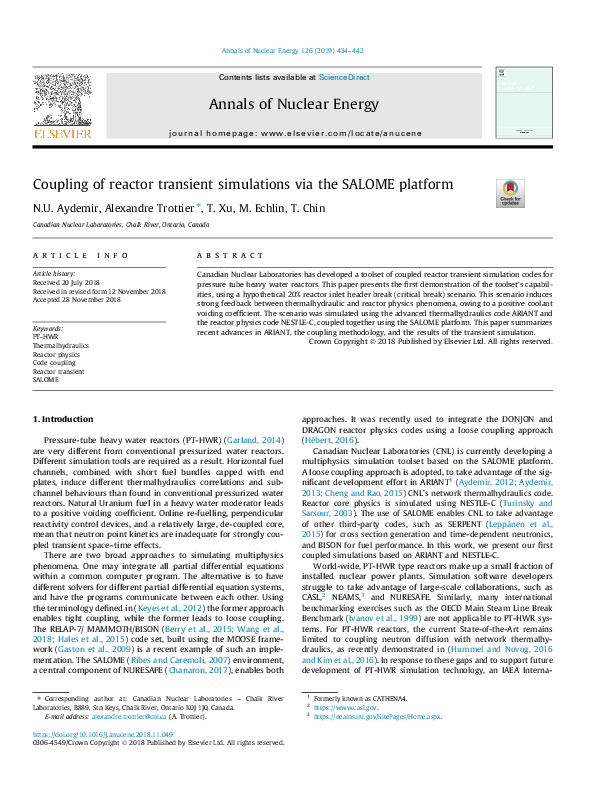(PDF) Coupling of reactor transient simulations via the SALOME platform