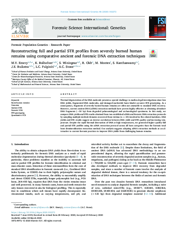 (PDF) Reconstructing full and partial STR profiles from severely burned ...