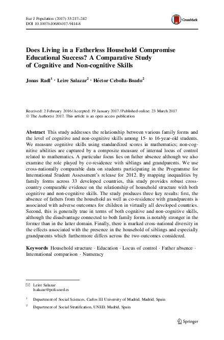 (PDF) Does Living in a Fatherless Household Compromise Educational ...