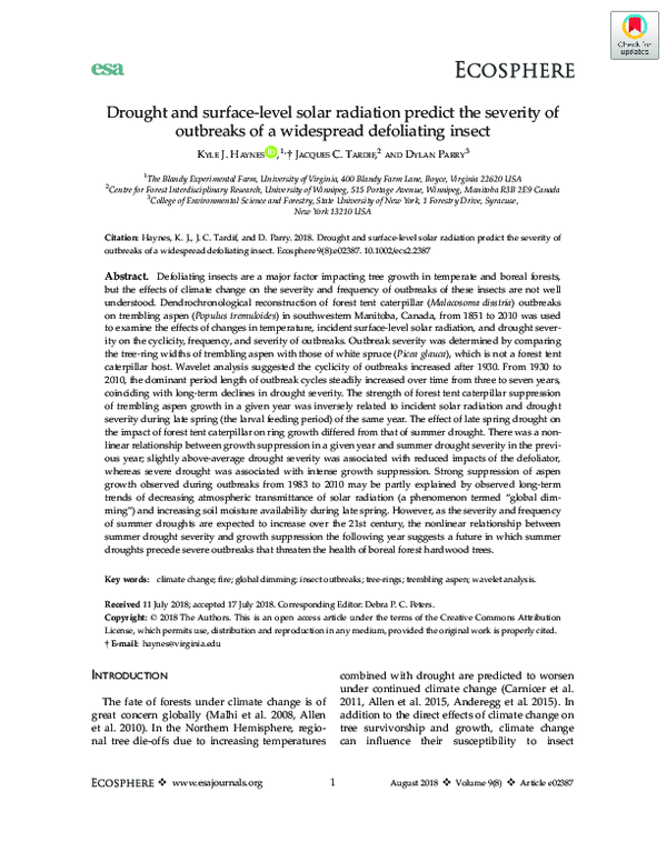 (PDF) Drought and surface‐level solar radiation predict the severity of ...