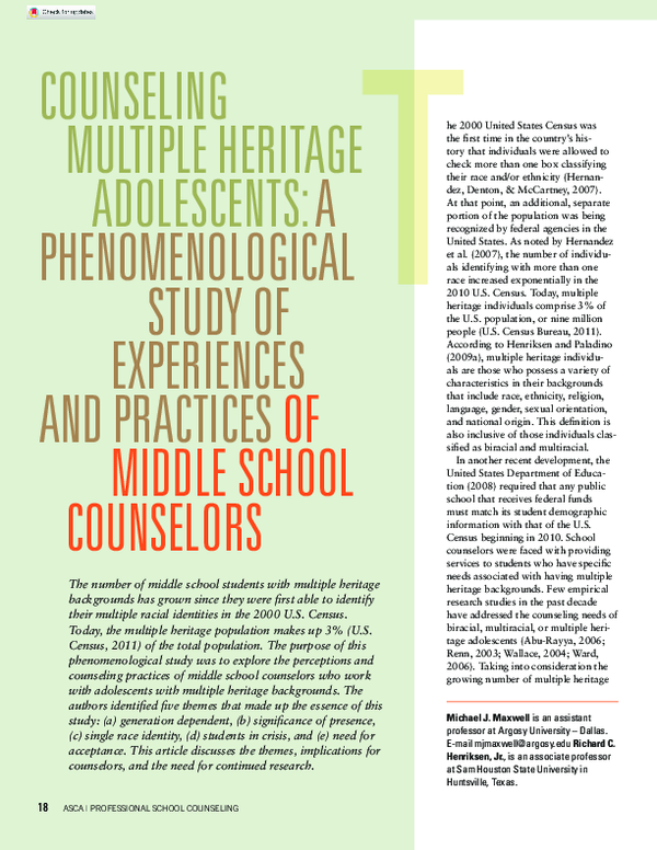 (PDF) Counseling Multiple Heritage Adolescents: A Phenomenological ...