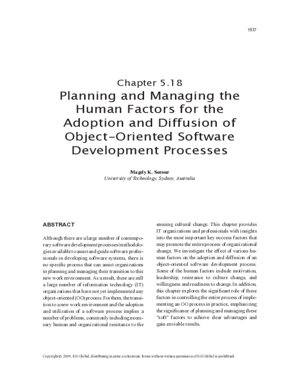 (PDF) Planning and Managing the Human Factors for the Adoption and Diffusion of Object-Oriented ...