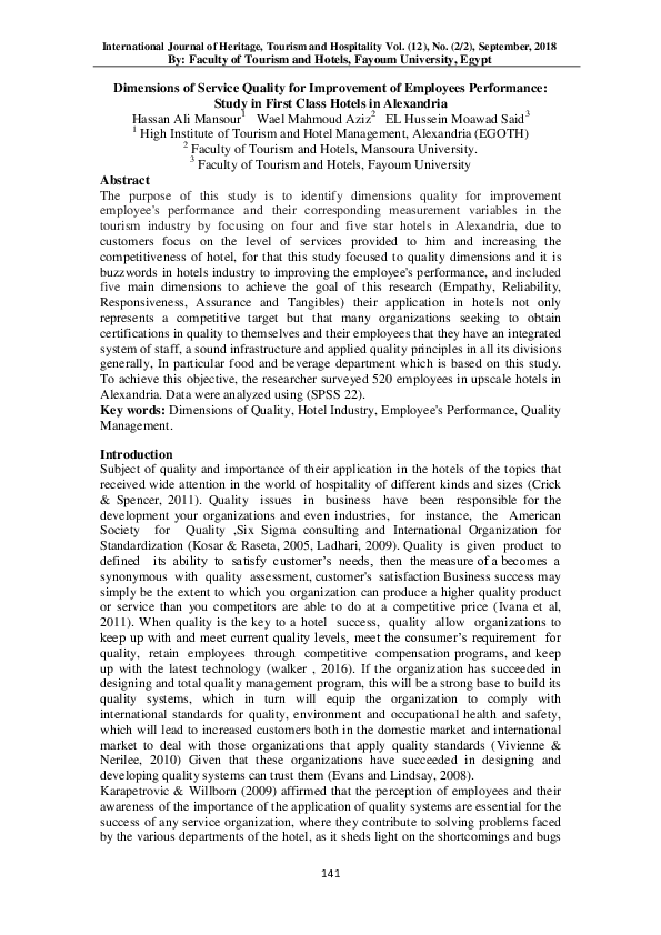 (PDF) Dimensions of Service Quality for Improvement of Employees ...