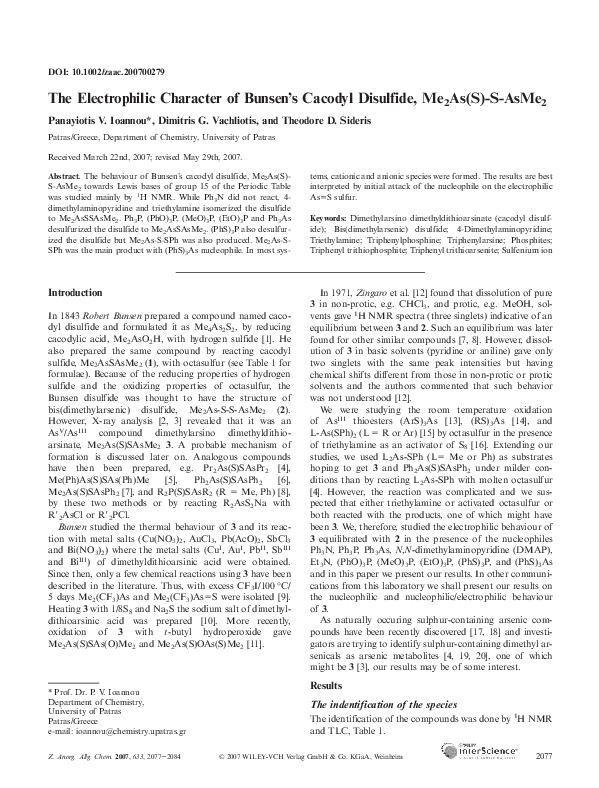 (PDF) The Electrophilic Character of Bunsen's Cacodyl Disulfide, Me2As ...
