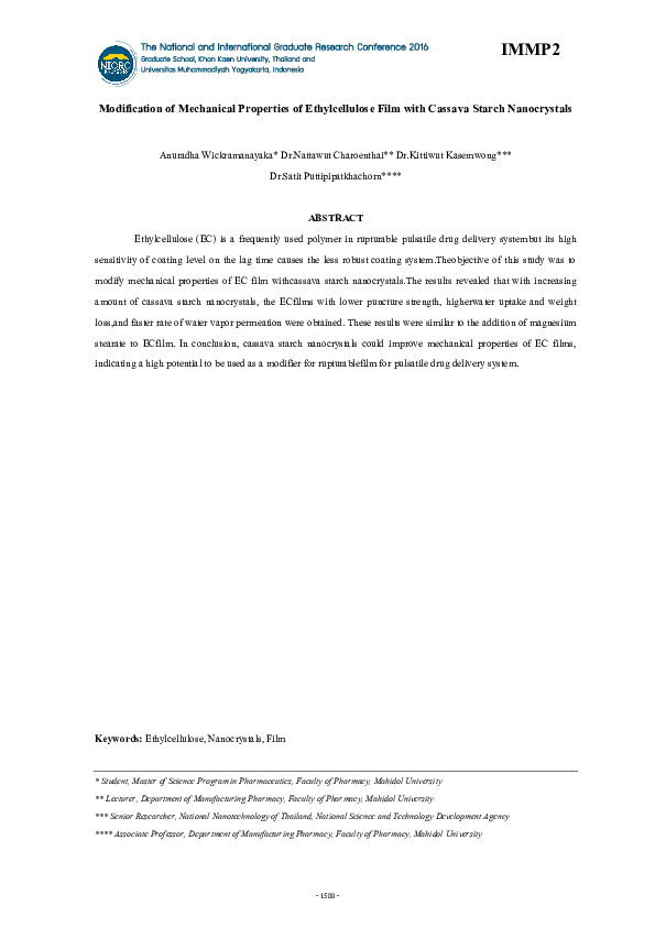 (PDF) IMMP 2-1 Modification of Mechanical Properties of Ethylcellulose Film with Cassava Starch ...