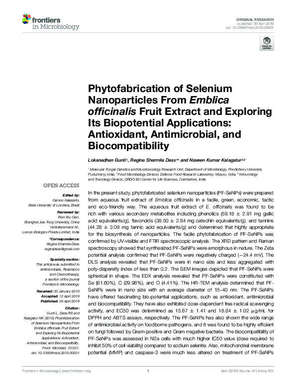 (PDF) Phytofabrication of Selenium Nanoparticles From Emblica officinalis Fruit Extract and ...