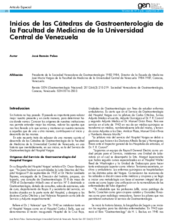 (PDF) Inicios de las Cátedras de Gastroenterología de la Facultad de ...