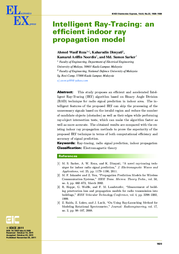 (PDF) Intelligent Ray-Tracing: an efficient indoor ray propagation model