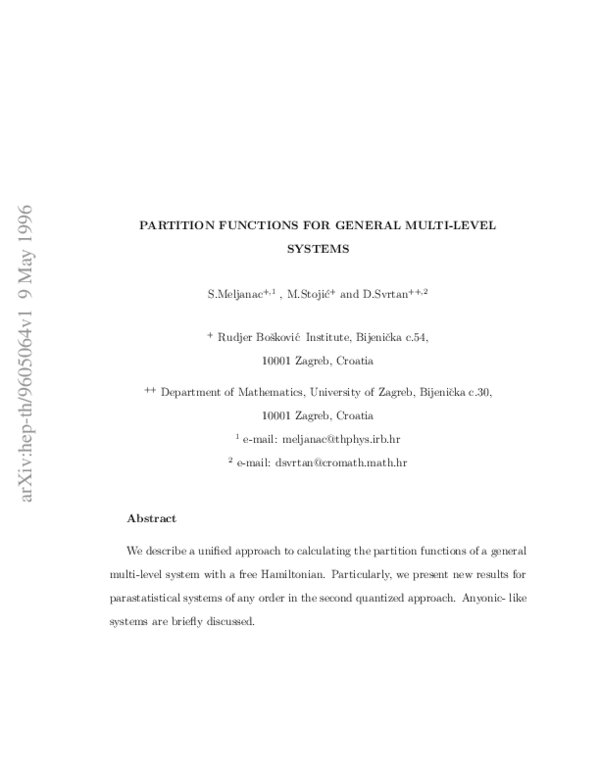 (PDF) Partition functions for general multi-level systems