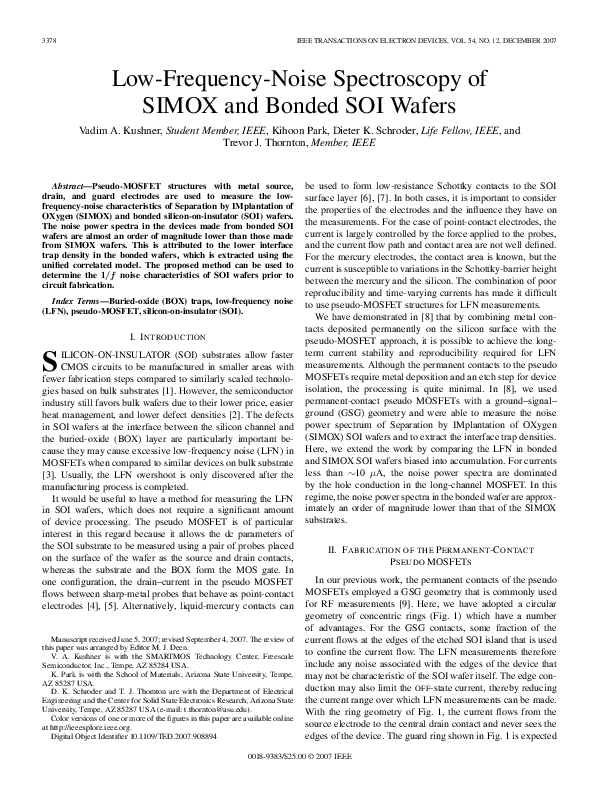 (PDF) Low-Frequency-Noise Spectroscopy of SIMOX and Bonded SOI Wafers