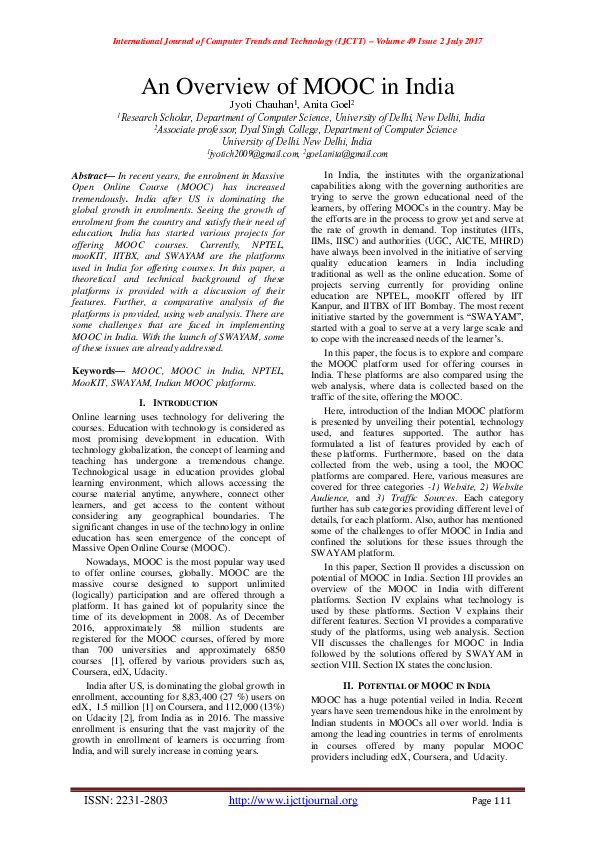 (PDF) MOOC Growth and Platforms in India