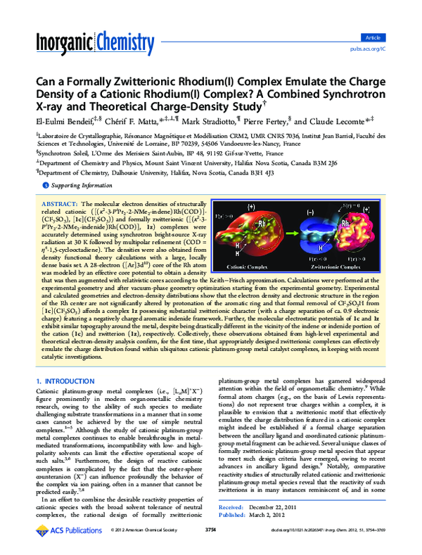 (PDF) Can a Formally Zwitterionic Rhodium(I) Complex Emulate the Charge ...