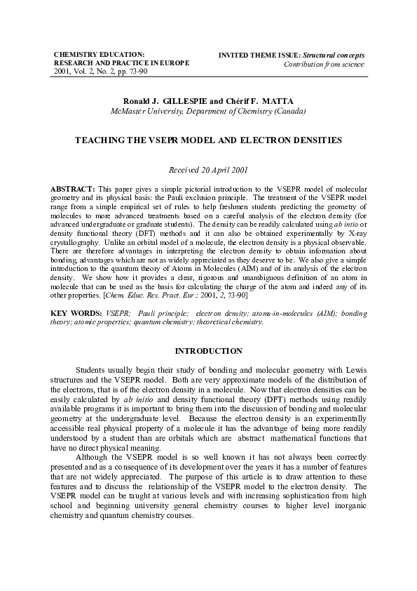 (PDF) Teaching the Vsepr Model and Electron Densities
