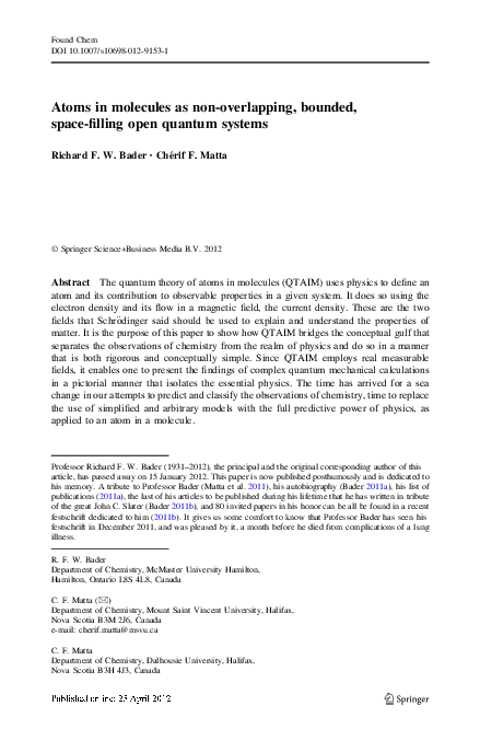 (PDF) Atoms in molecules as non-overlapping, bounded, space-filling ...