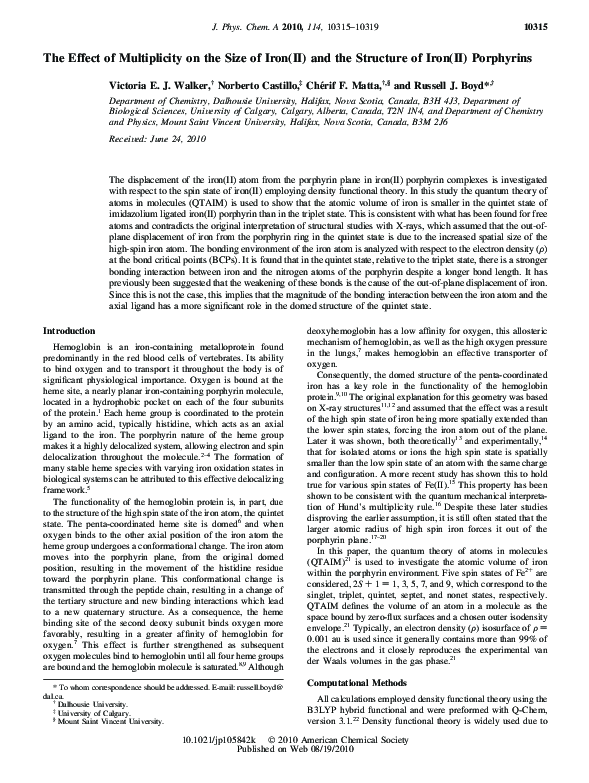(PDF) Multiplicity Effects on Iron(II) Size and Porphyrin Structure