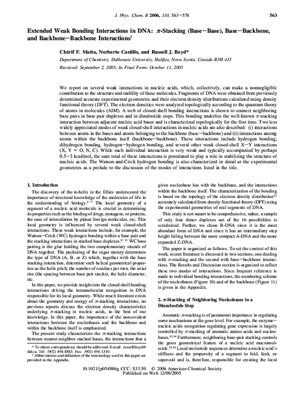(PDF) Extended Weak Bonding Interactions in DNA: π-Stacking (Base−Base ...