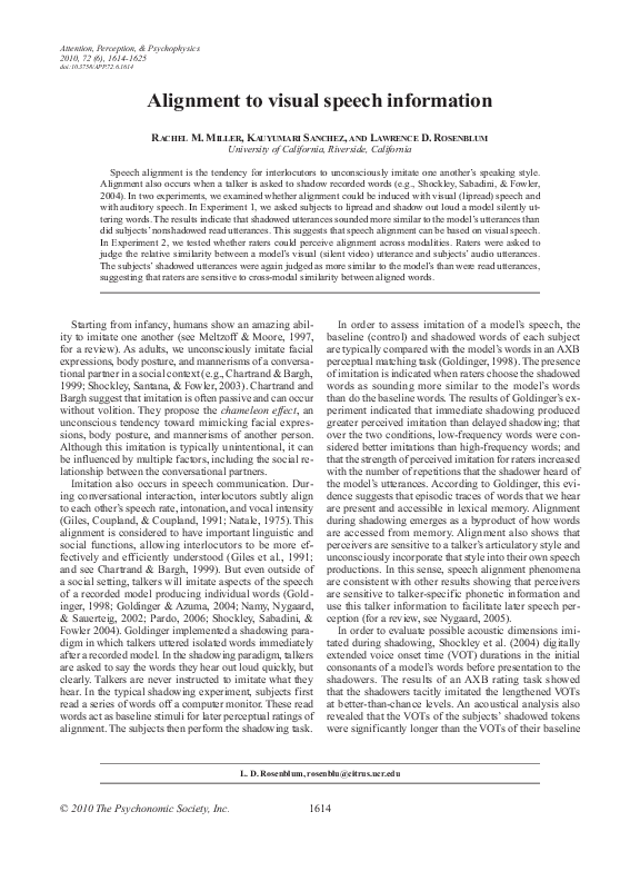 (PDF) Alignment to visual speech information