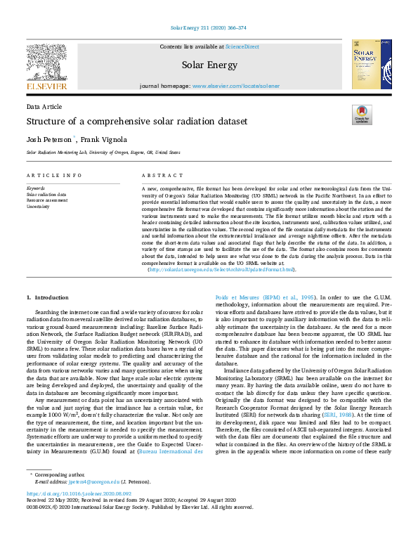 (PDF) Structure of a comprehensive solar radiation dataset