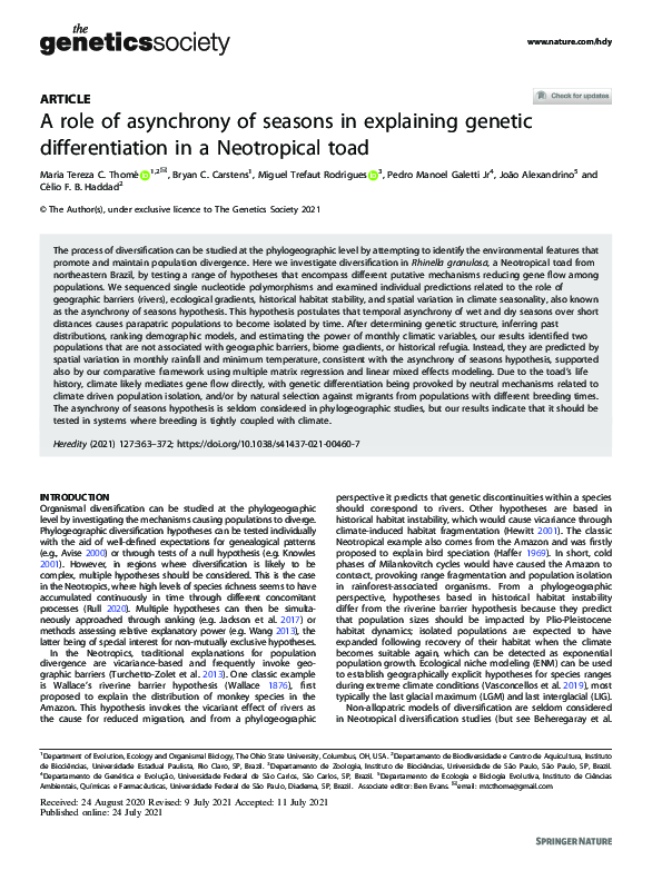 (PDF) A role of asynchrony of seasons in explaining genetic differentiation in a Neotropical toad